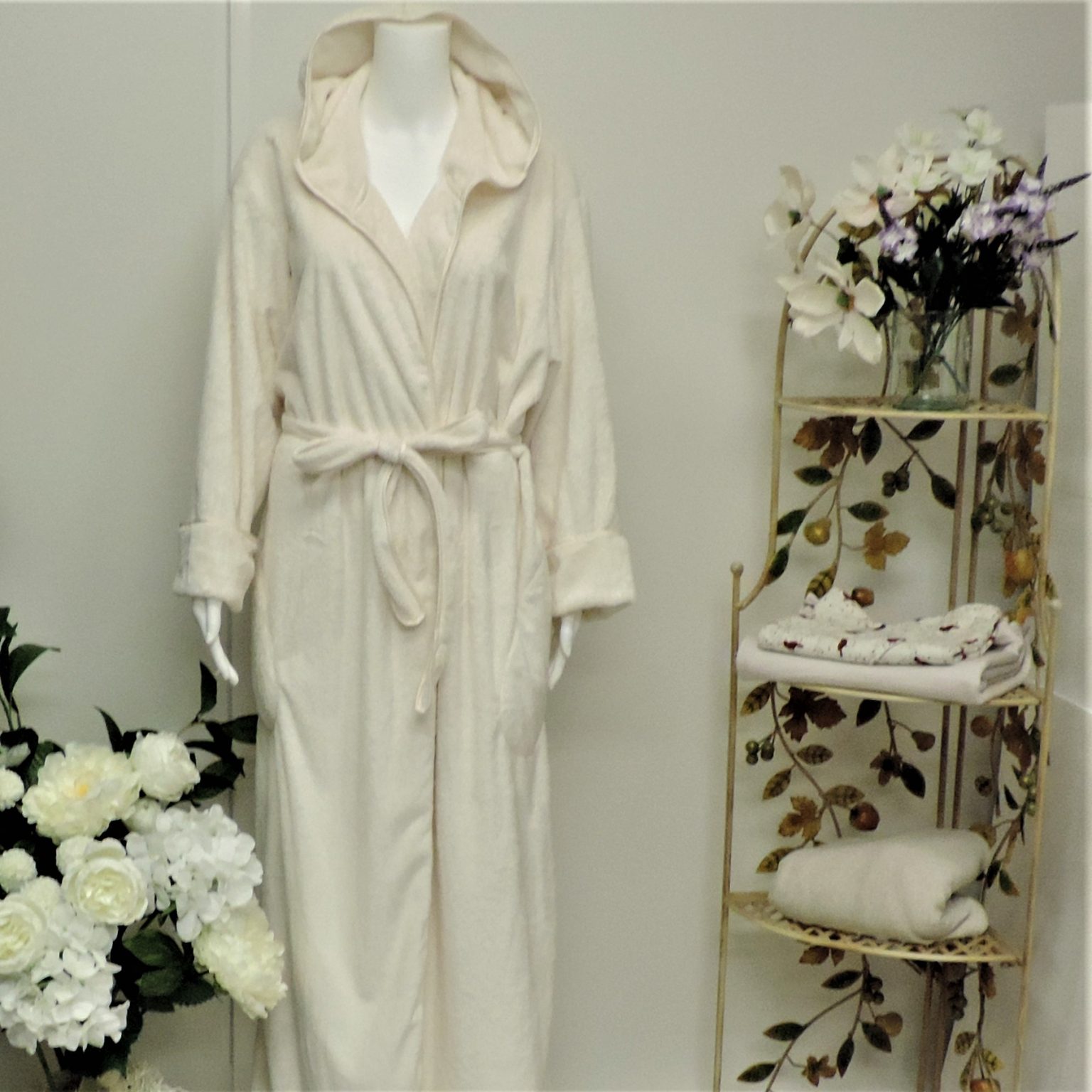 Luxurious hooded long robe -Ivory - Karen Luu Home Couture